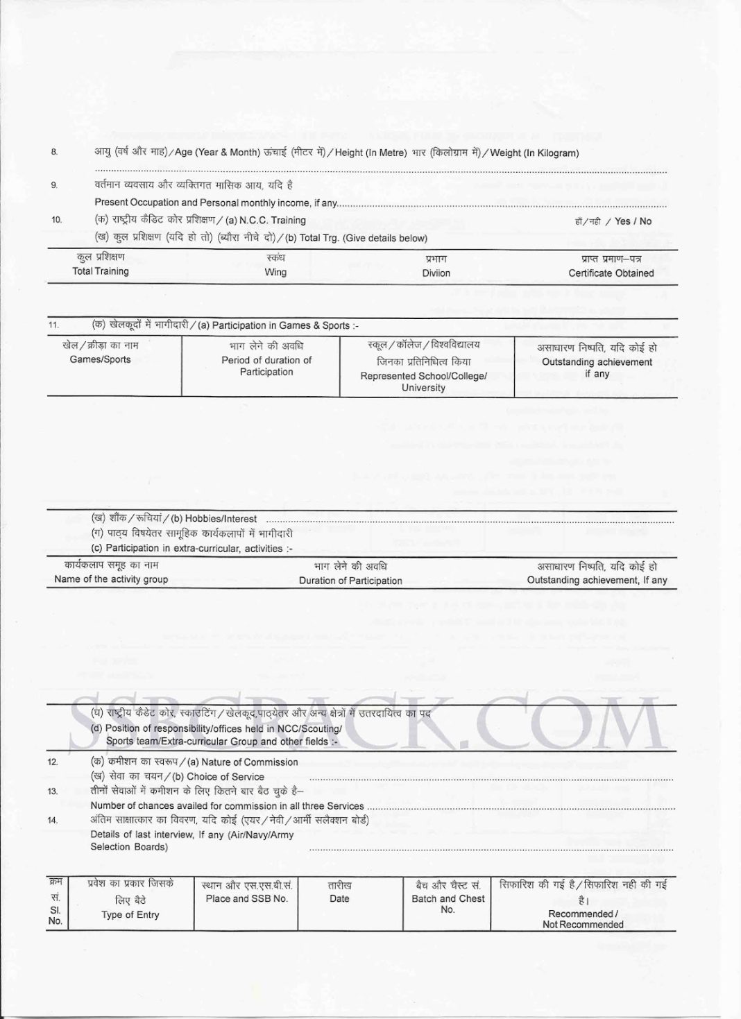 What is PIQ Form in SSB Interview - Personal Information Questionnaire Form