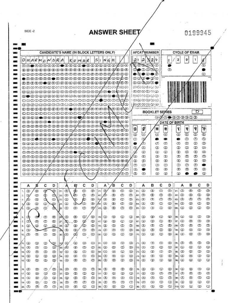 AFCAT OMR Sheet Marking Instructions