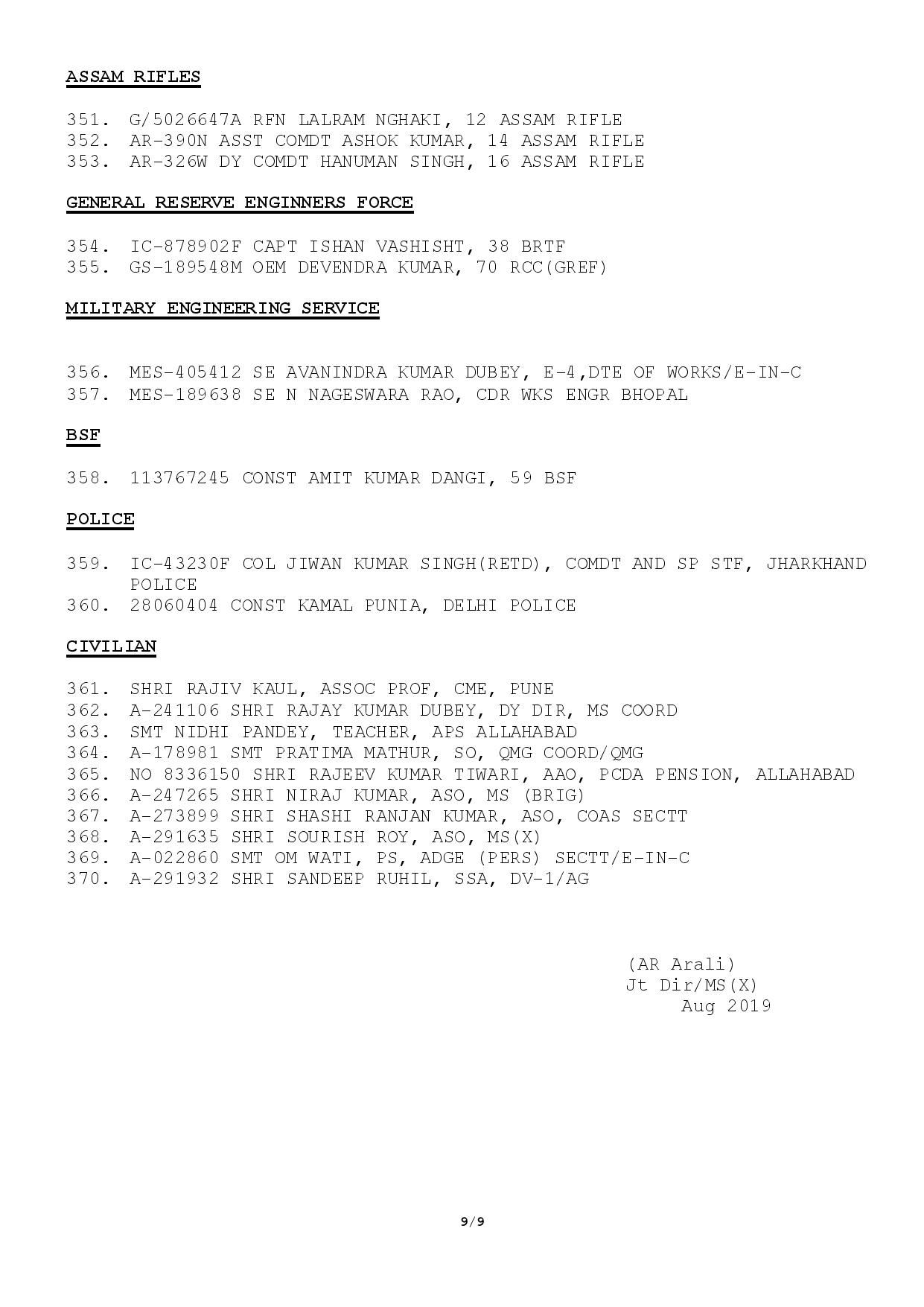 COAS and VCOAS Commendation Cards Awarded 15 Aug 2019