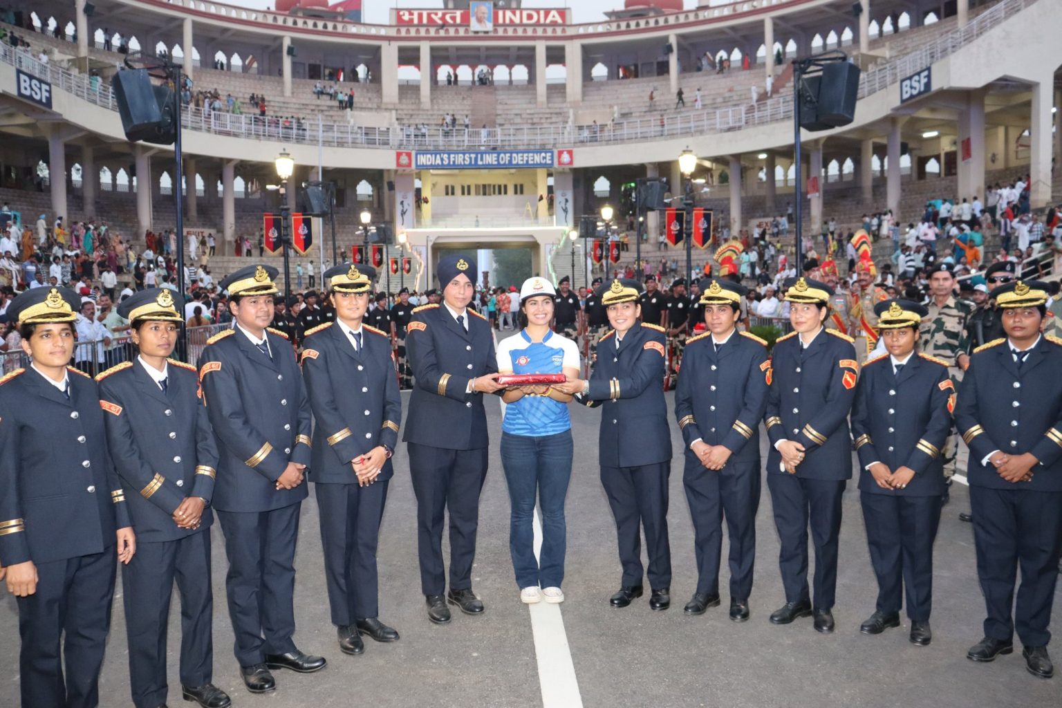 Border Security Force Honors Olympian Manu Bhaker at JCP Attari