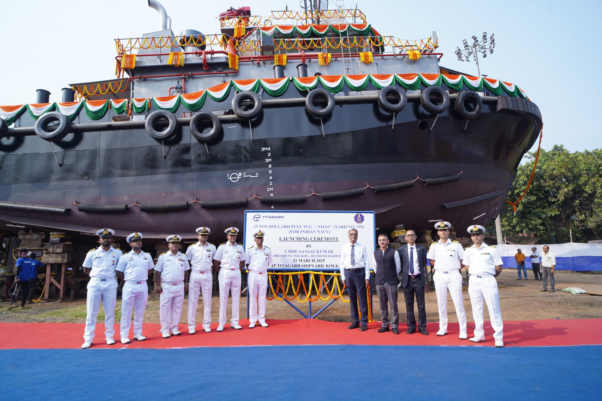 Indian Navy Launches Fifth 25T Bollard Pull Tug 'Ojas' Under Make in ...