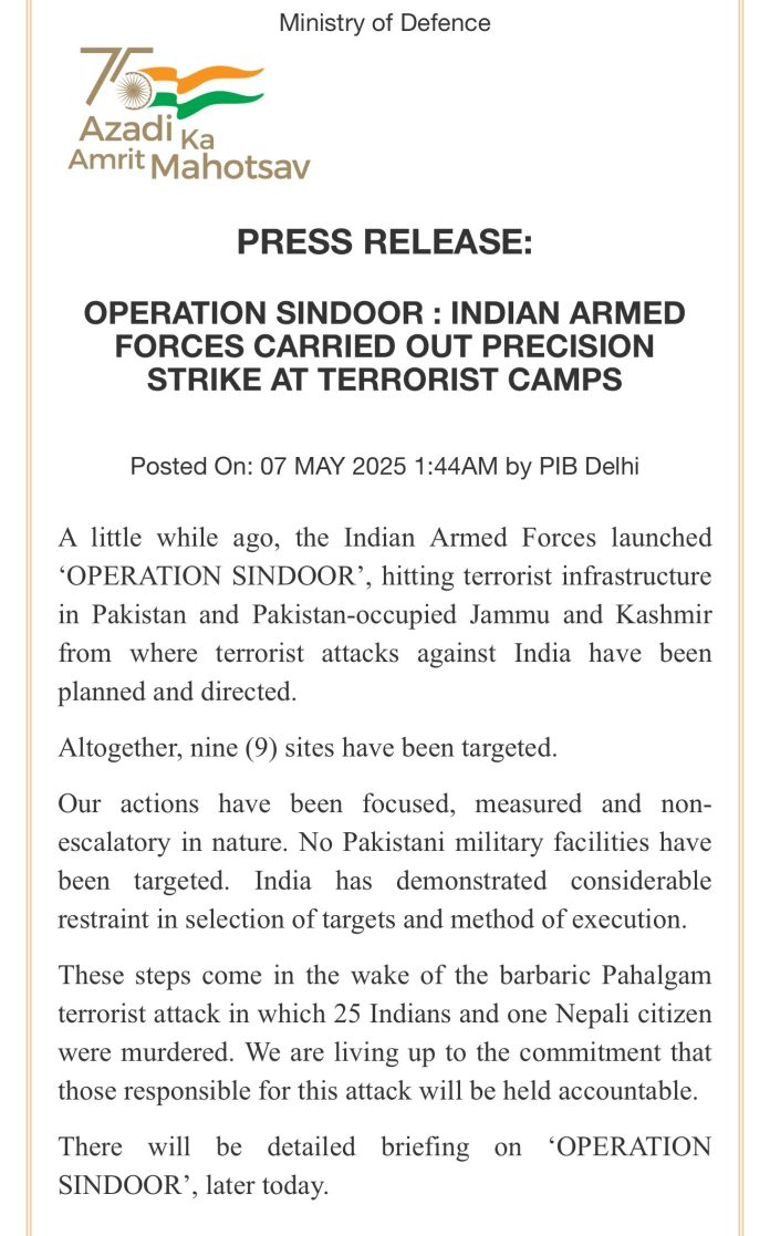 "Justice Served" as India Launches Operation Sindoor, A Tri Service Operation