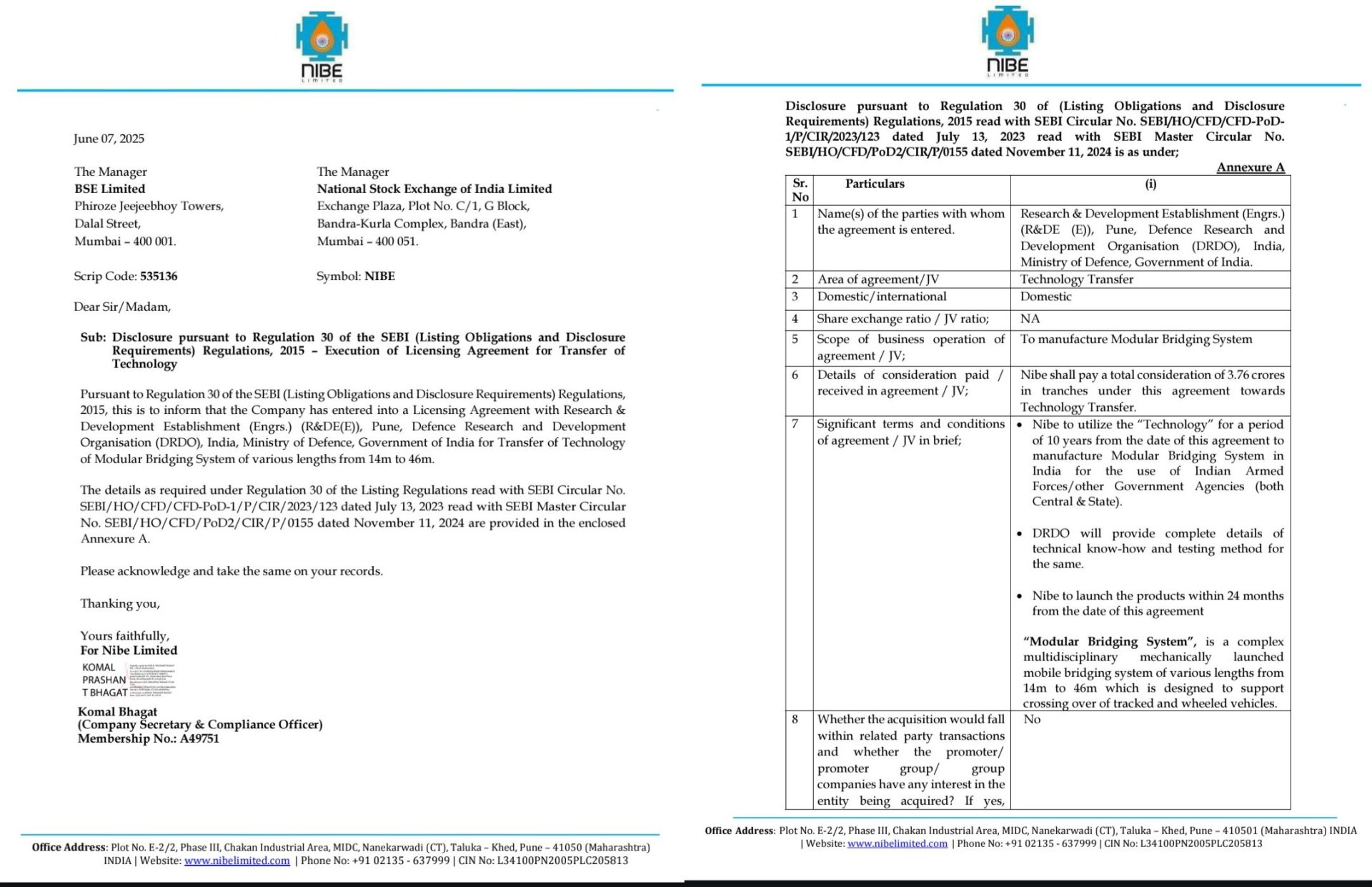 NIBE Limited Signs Technology Transfer Pact with DRDO for Modular ...